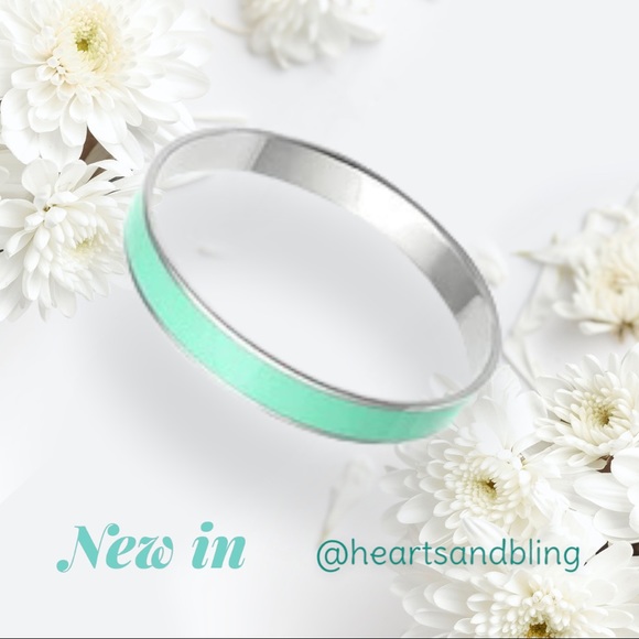 Jewelry | Aquamarine Epoxy Silver Stainless Steel Bangle Nontarnish ...